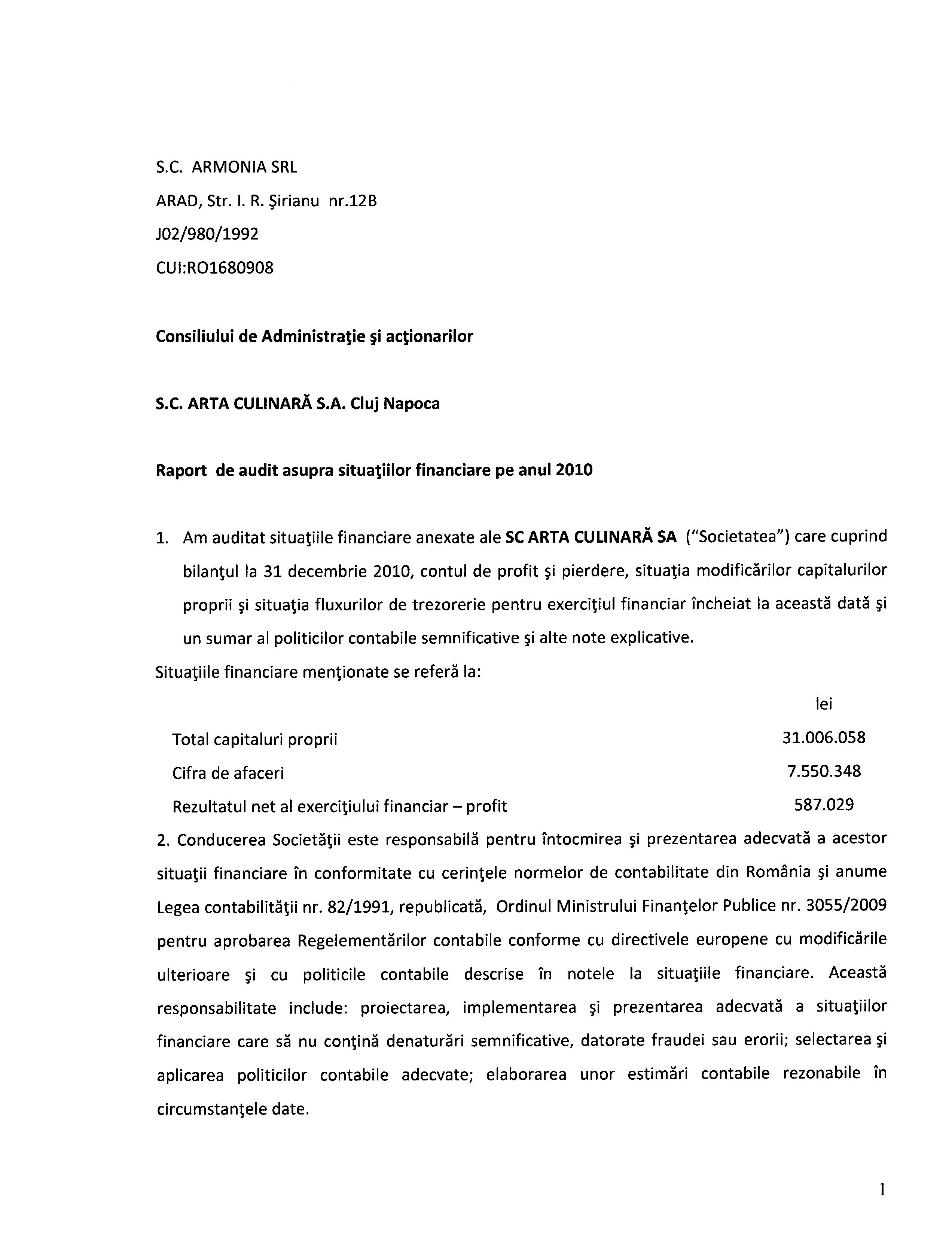Rapoarte anuale - Arta Culinară Cluj